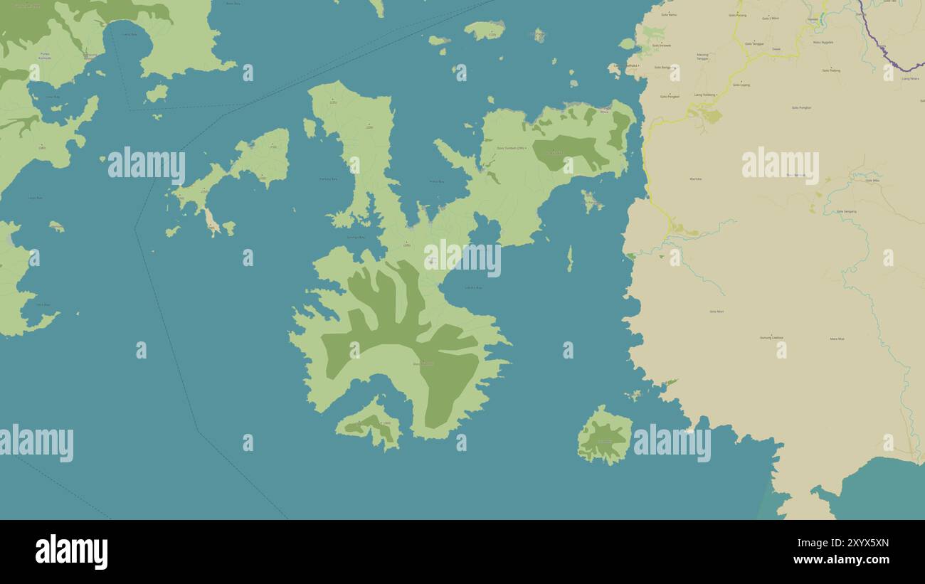 Pulau Rinca in the Savu Sea on a topographic, OSM Humanitarian style map Stock Photo - Alamy