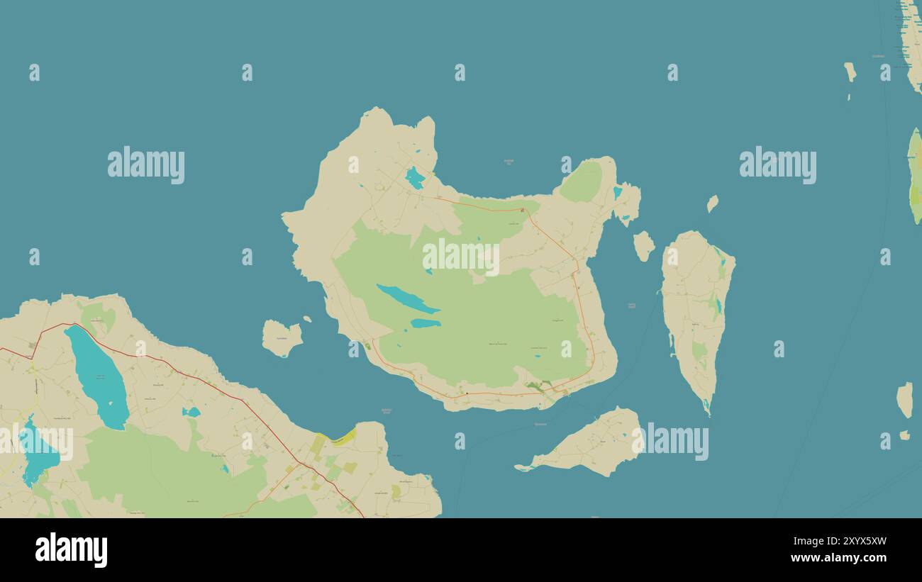 Rousay Island in the North Sea on a topographic, OSM Humanitarian style ...