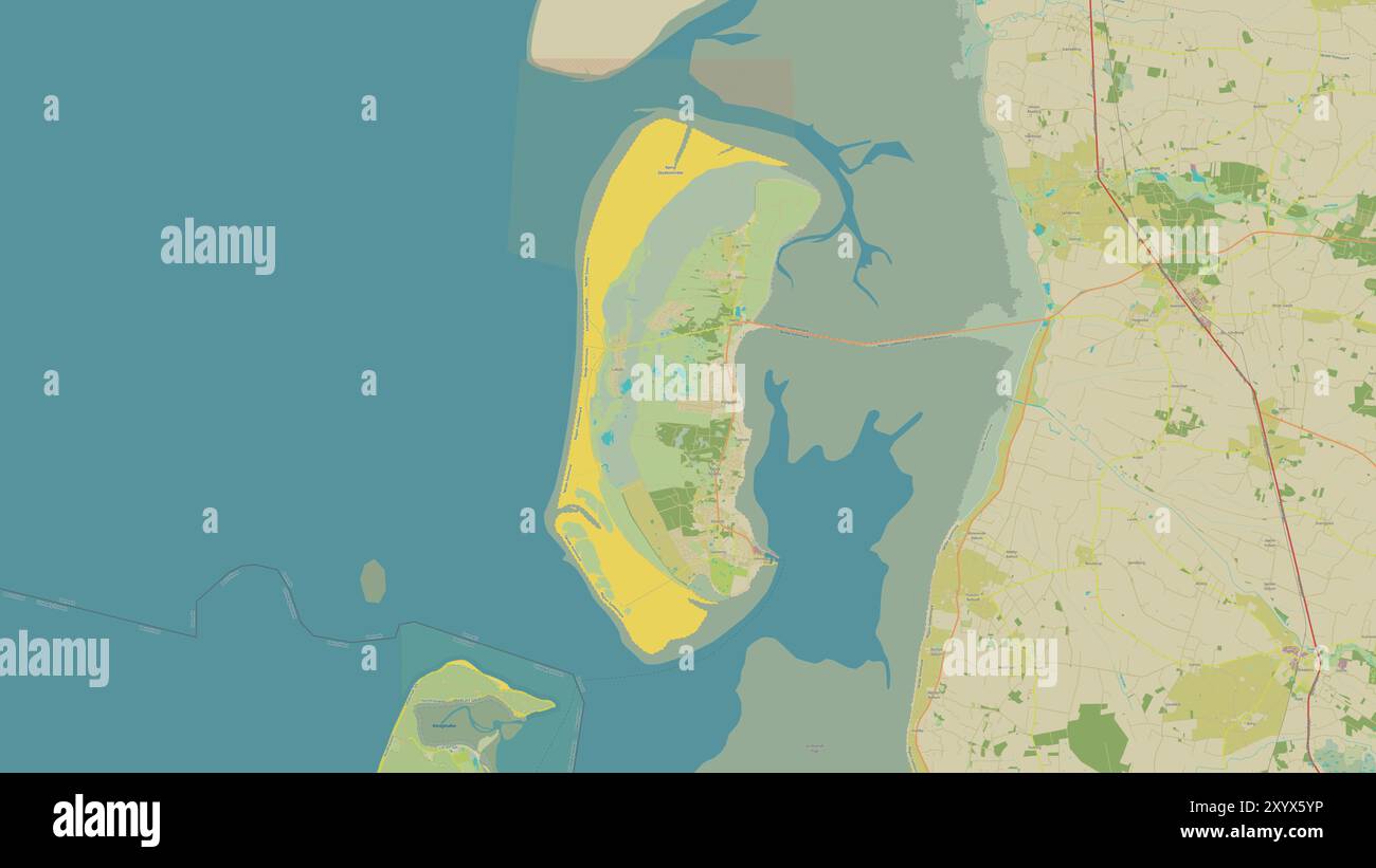 Rom Island in the North Sea on a topographic, OSM Humanitarian style ...