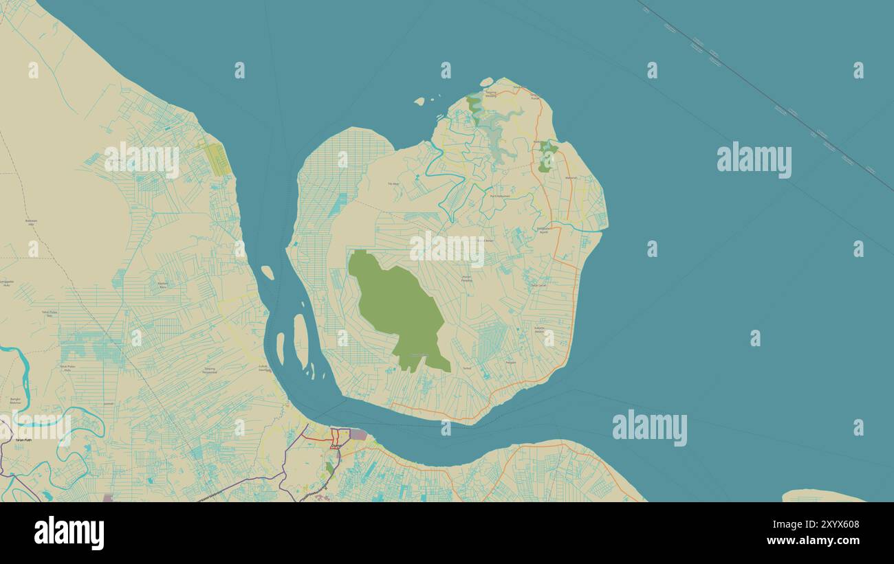 Pulau Rupat in the Malacca Strait on a topographic, OSM Humanitarian ...