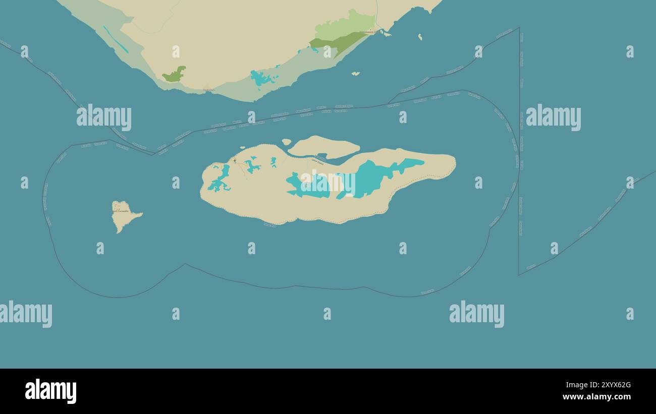 Saibai Island in the Coral Sea on a topographic, OSM Humanitarian style ...