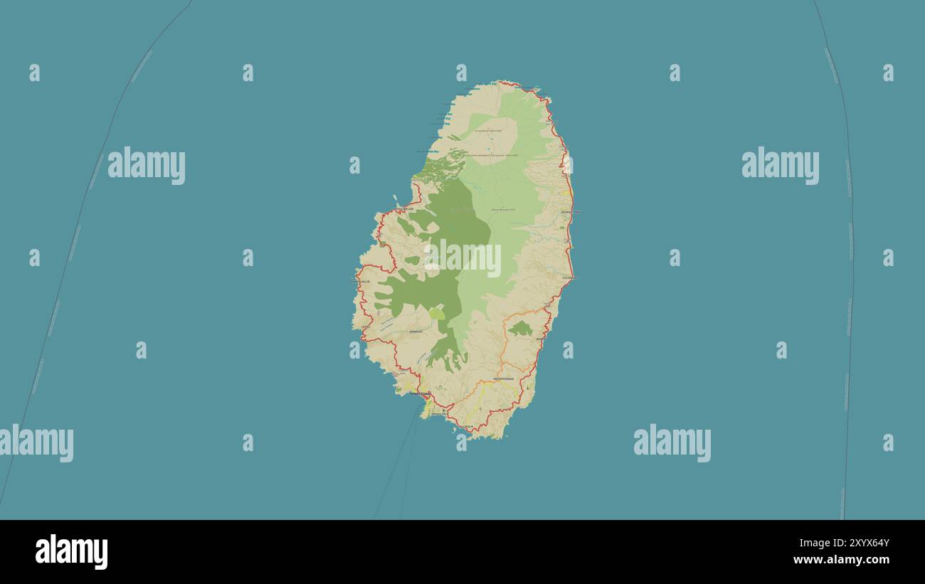 Saint Vincent Island in the Caribbean Sea on a topographic, OSM ...