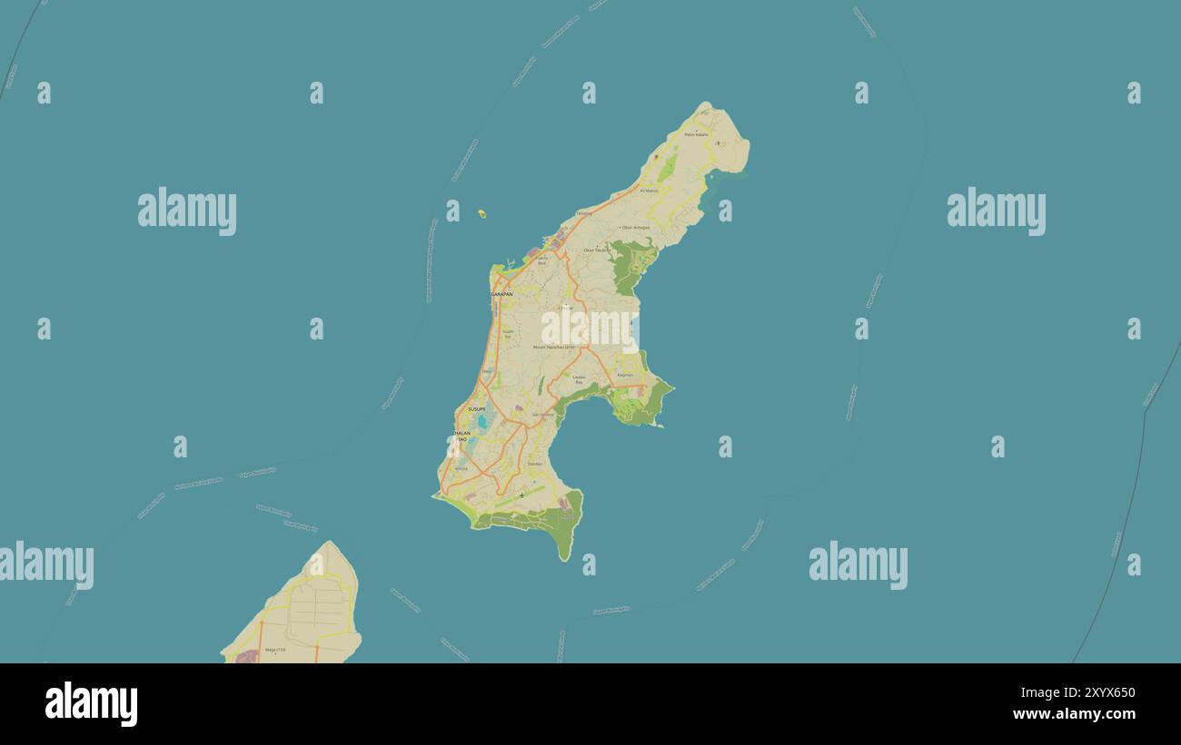 Saipan Island in the Philippine Sea on a topographic, OSM Humanitarian ...