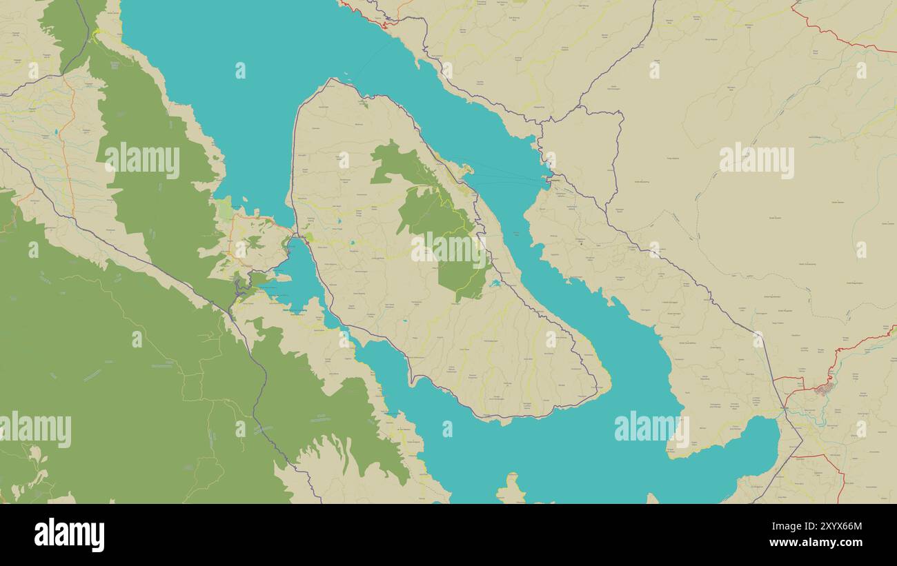 Pulau Samosir in the Lake Toba on a topographic, OSM Humanitarian style ...