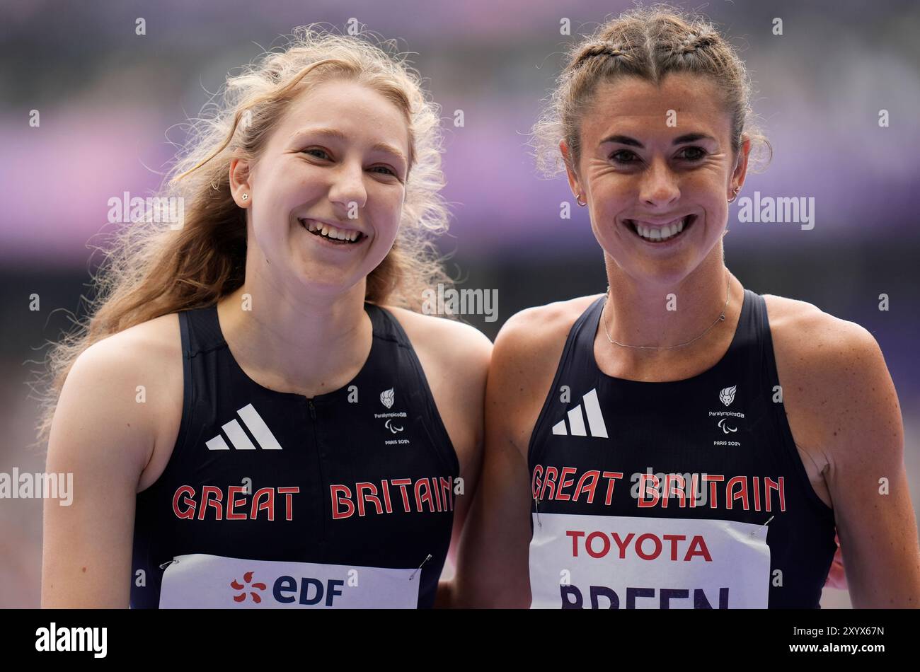 Great Britain's Maddie Down (left) and Olivia Breen following heat 1 of ...