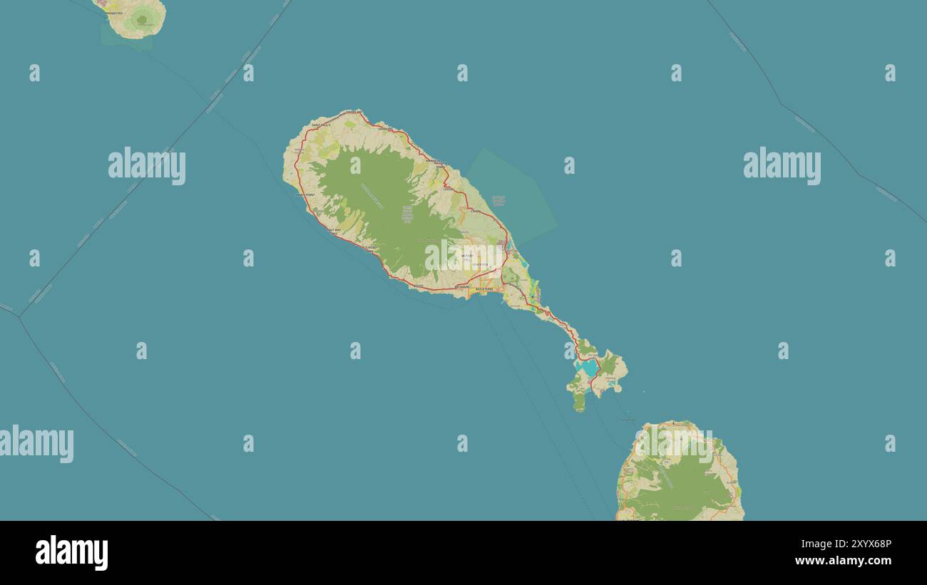 San Cristobal Island in the Caribbean Sea on a topographic, OSM ...