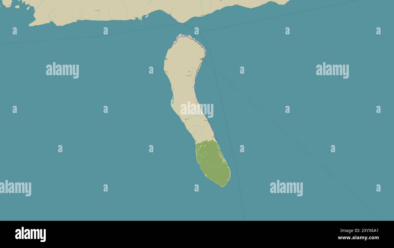 Pulau Sanana in the Ceram Sea on a topographic, OSM Humanitarian style ...