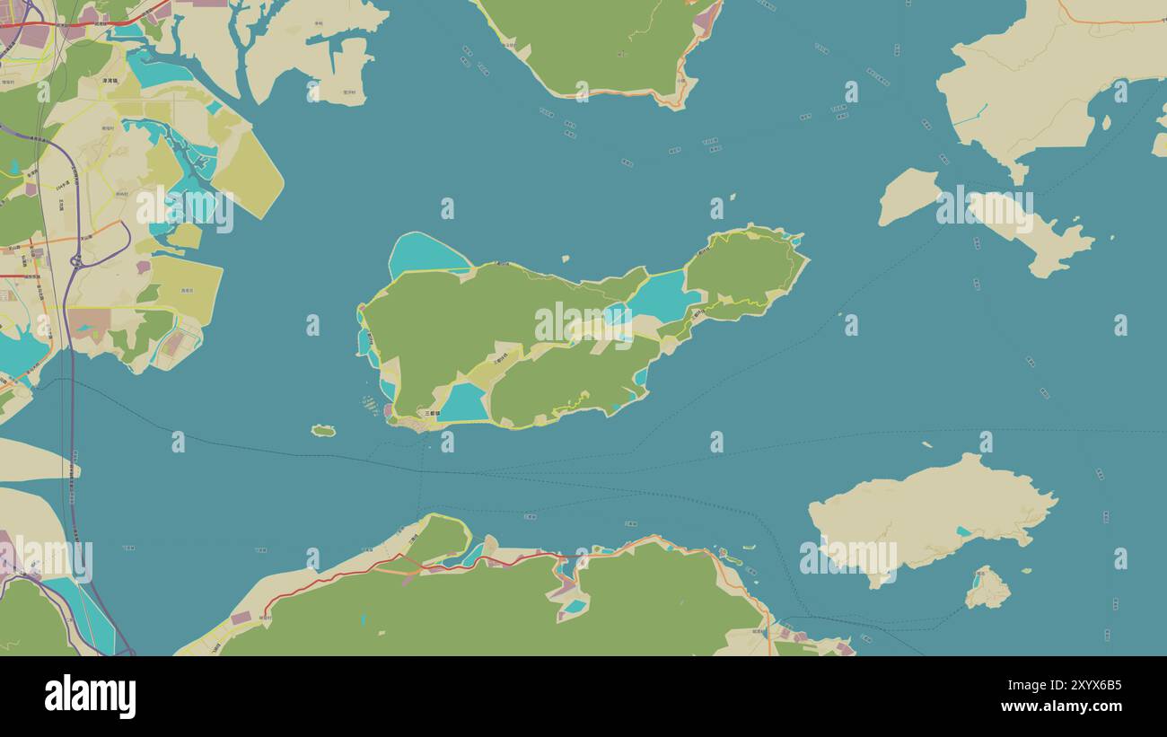 Sandu Island in the Eastern China Sea on a topographic, OSM Humanitarian style map Stock Photo ...