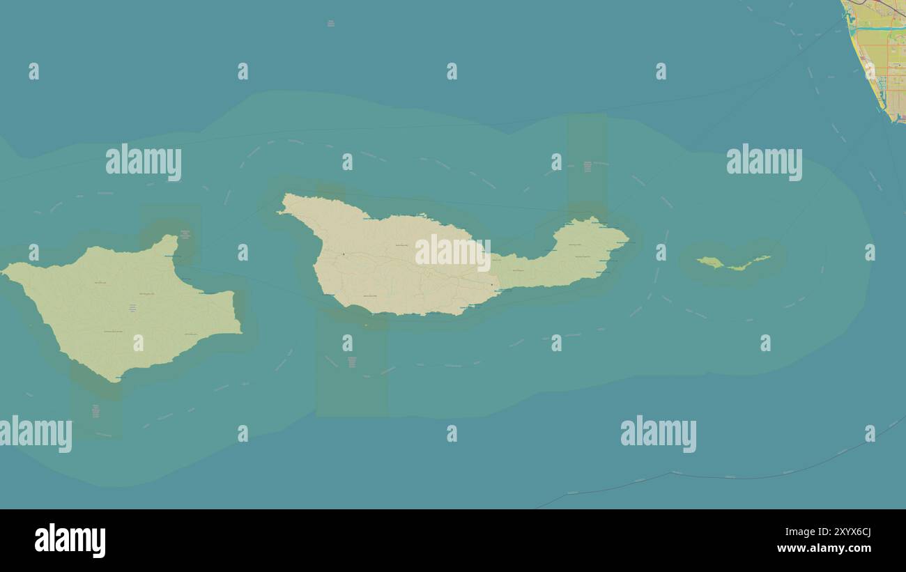 Santa Cruz Island in the North Pacific Ocean on a topographic, OSM ...