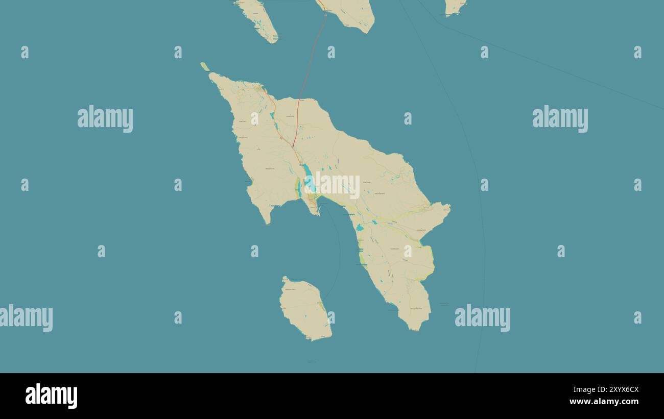 Sandoy Island in the North Atlantic Ocean on a topographic, OSM ...