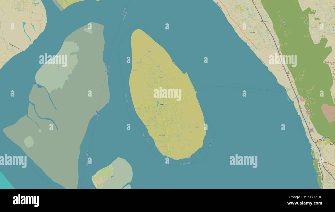 Sandwip Island in the Bay of Bengal on a topographic, OSM Humanitarian ...
