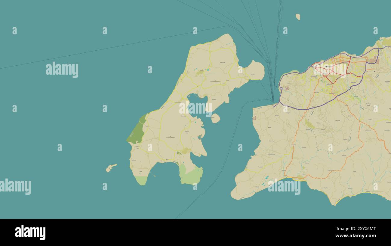 Pulau Semau in the Savu Sea on a topographic, OSM Humanitarian style ...
