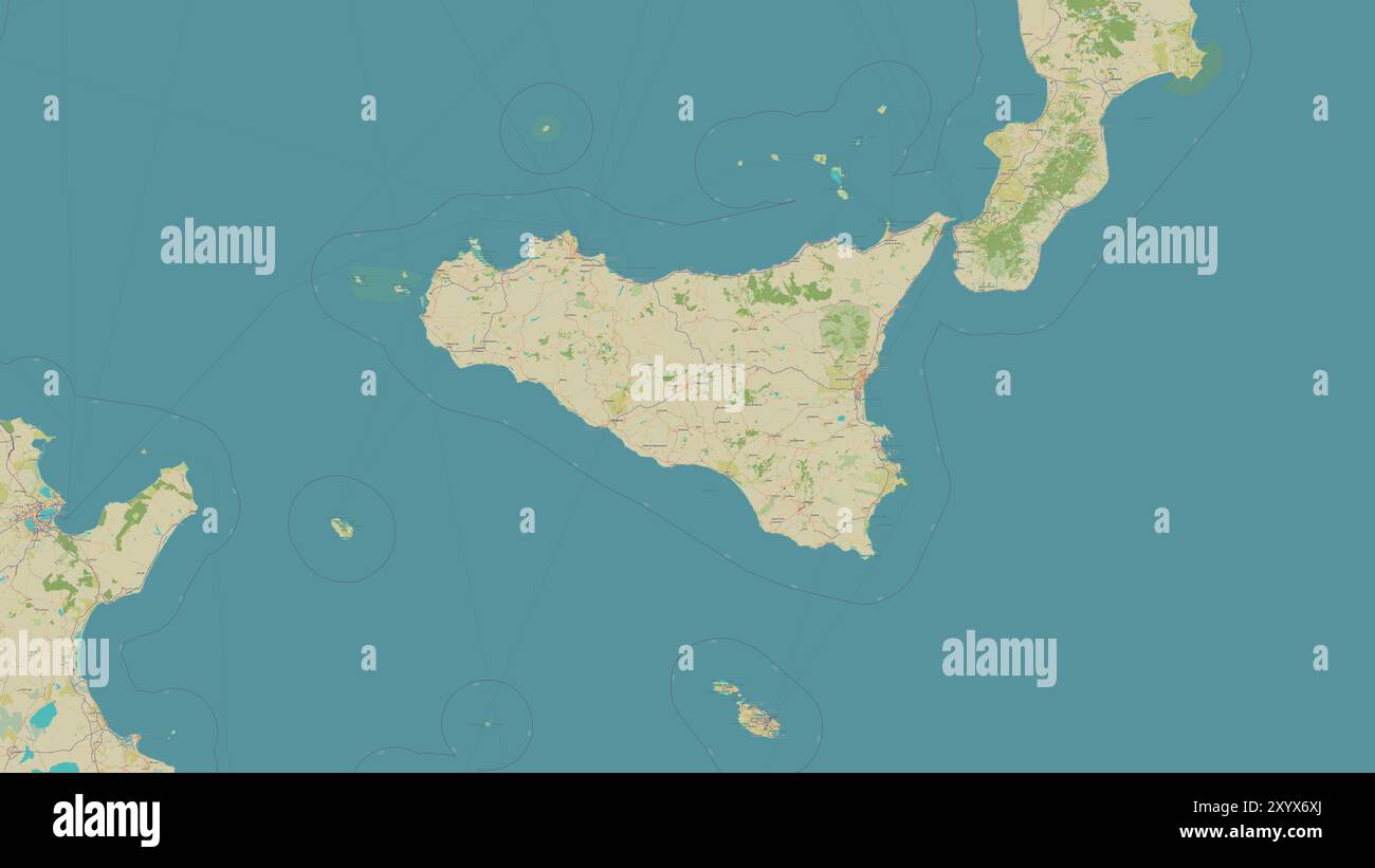 Isola di Sicilia in the Ionian Sea on a topographic, OSM Humanitarian ...