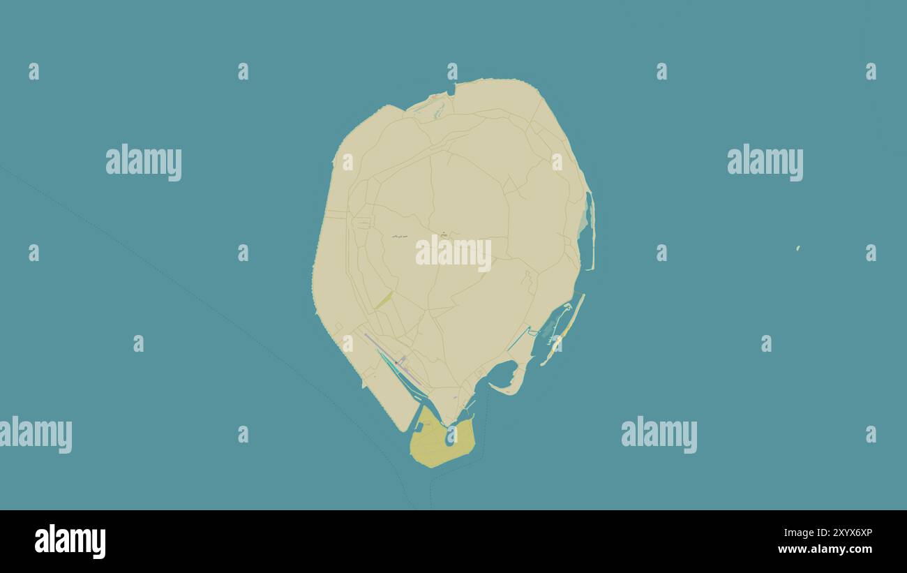 Sir Bani Yas Island in the Persian Gulf on a topographic, OSM ...