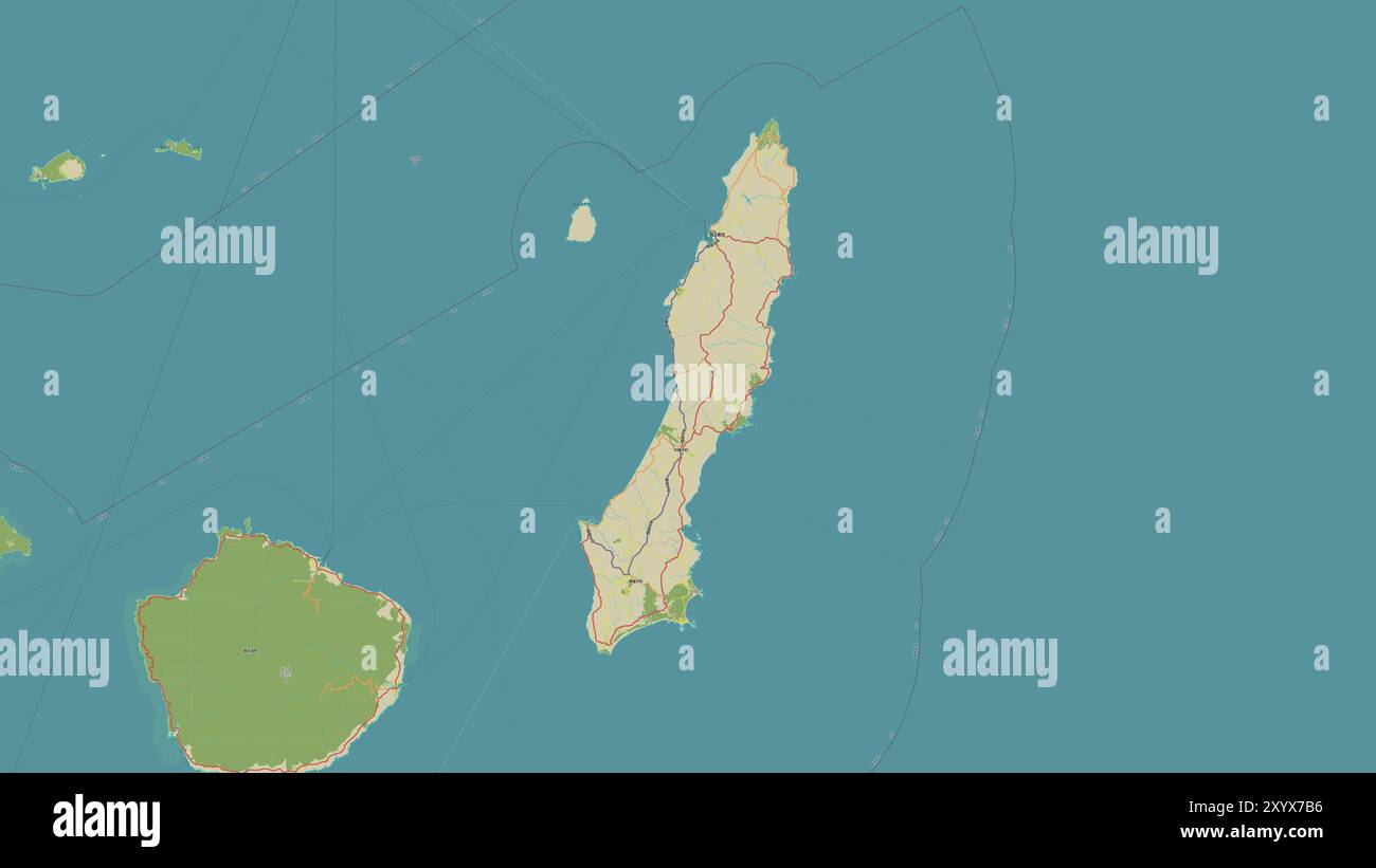 Tanegashima Island in the Philippine Sea on a topographic, OSM ...