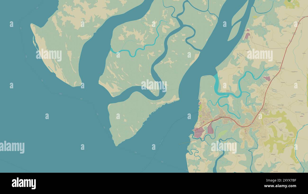 Ile de Taidi in the North Atlantic Ocean on a topographic, OSM ...