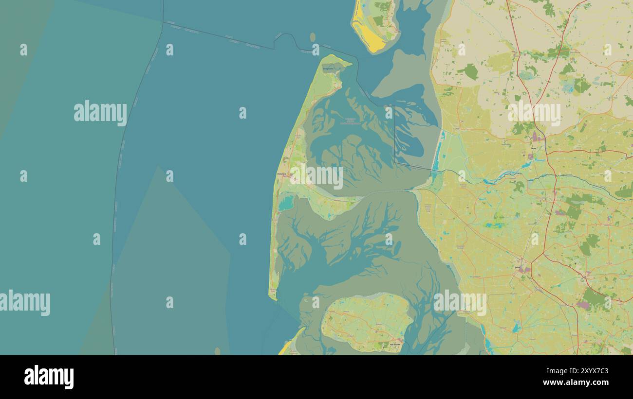 Sylt Island in the North Sea on a topographic, OSM Humanitarian style ...