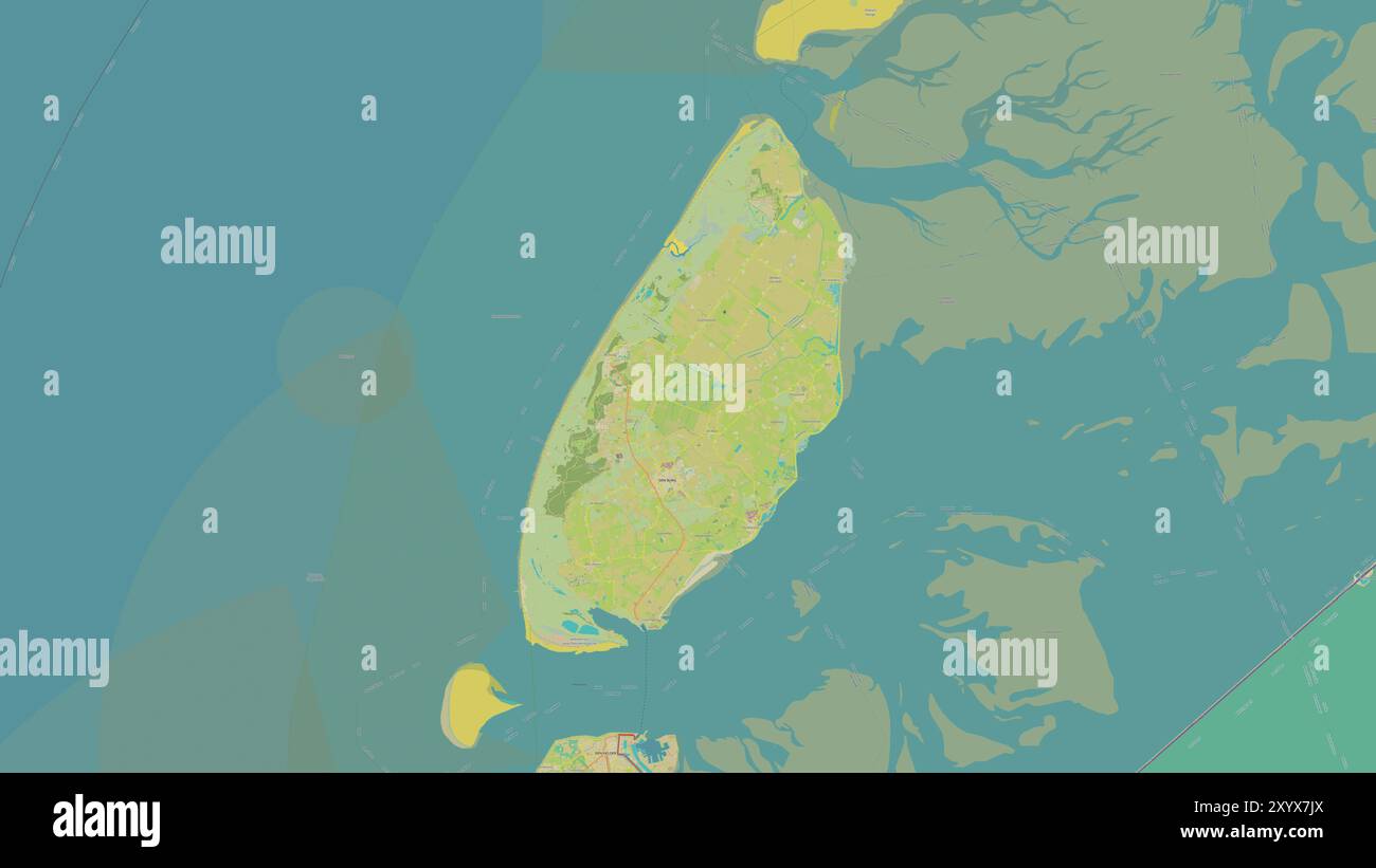 Texel Island in the North Sea on a topographic, OSM Humanitarian style ...