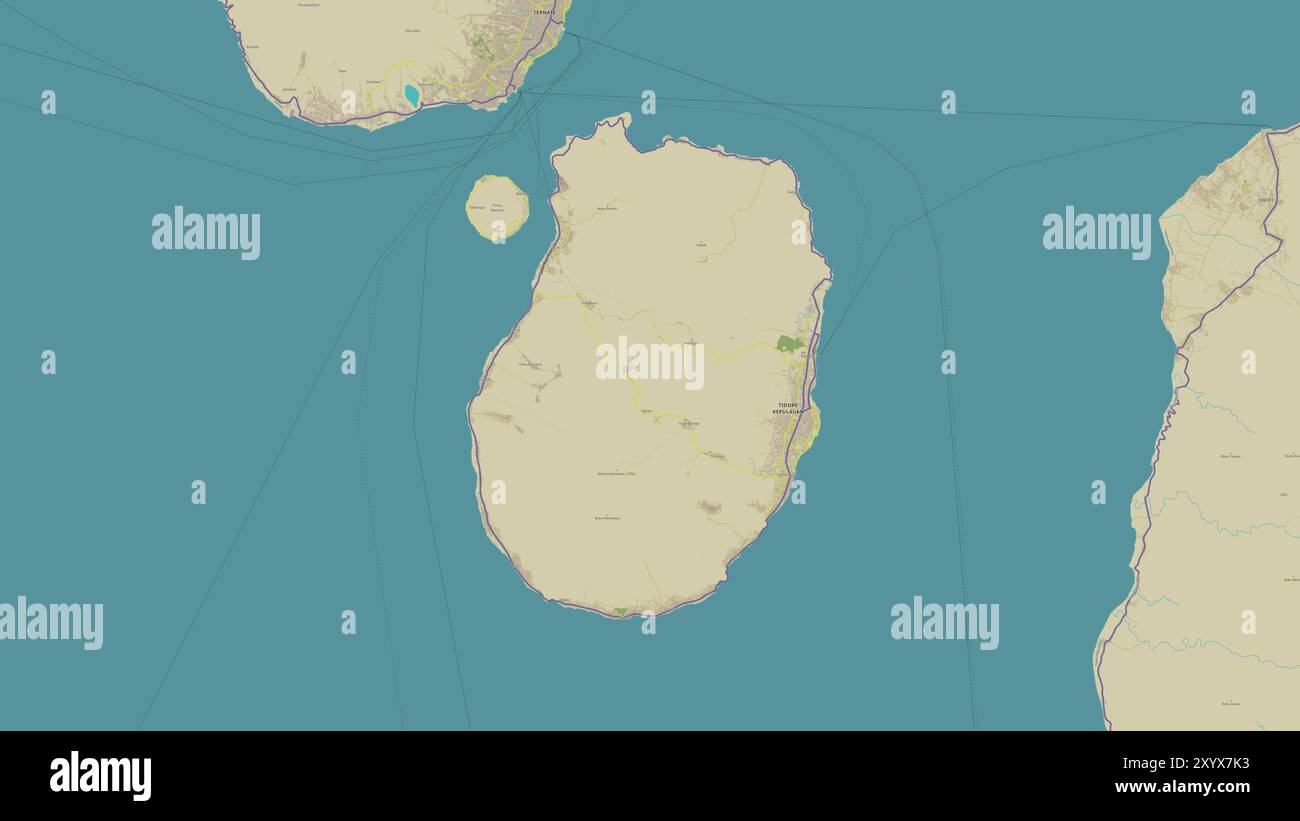 Pulau Tidore in the Molukka Sea on a topographic, OSM Humanitarian ...