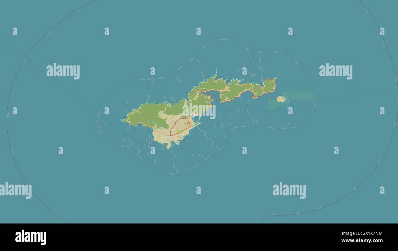 Tutuila Island in the South Pacific Ocean on a topographic, OSM ...