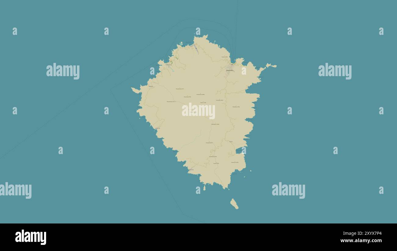 Ua Pou Island in the South Pacific Ocean on a topographic, OSM ...