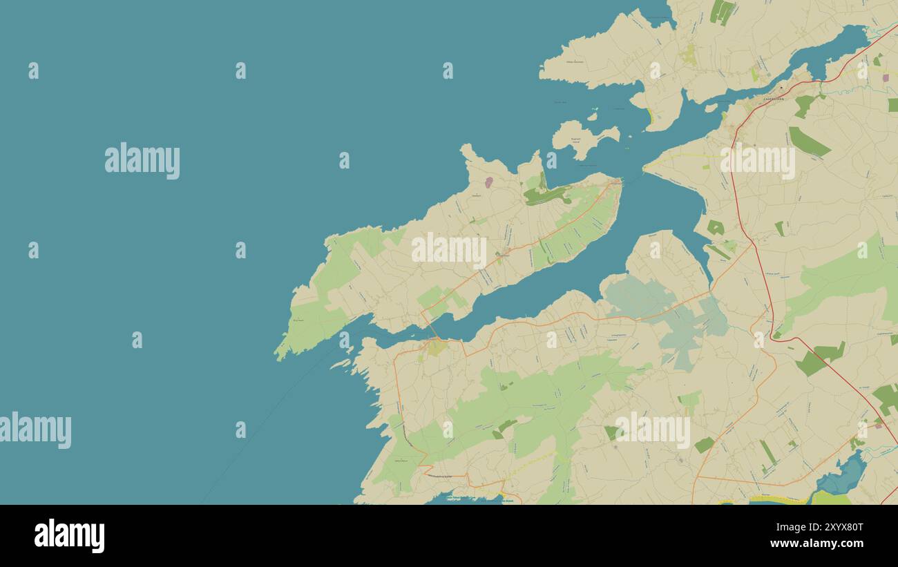 Valentia Island in the North Atlantic Ocean on a topographic, OSM ...