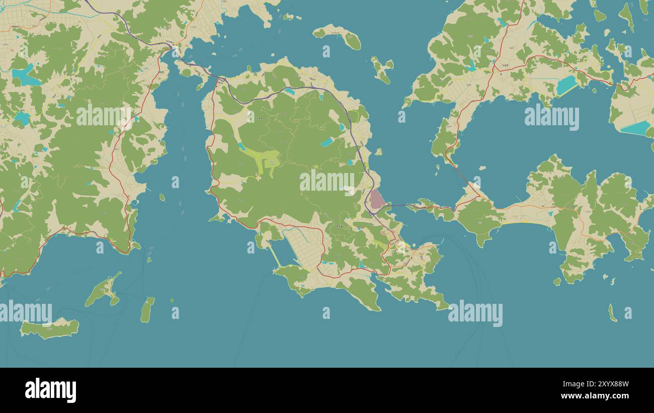 Wando Island in the Japan Sea on a topographic, OSM Humanitarian style ...