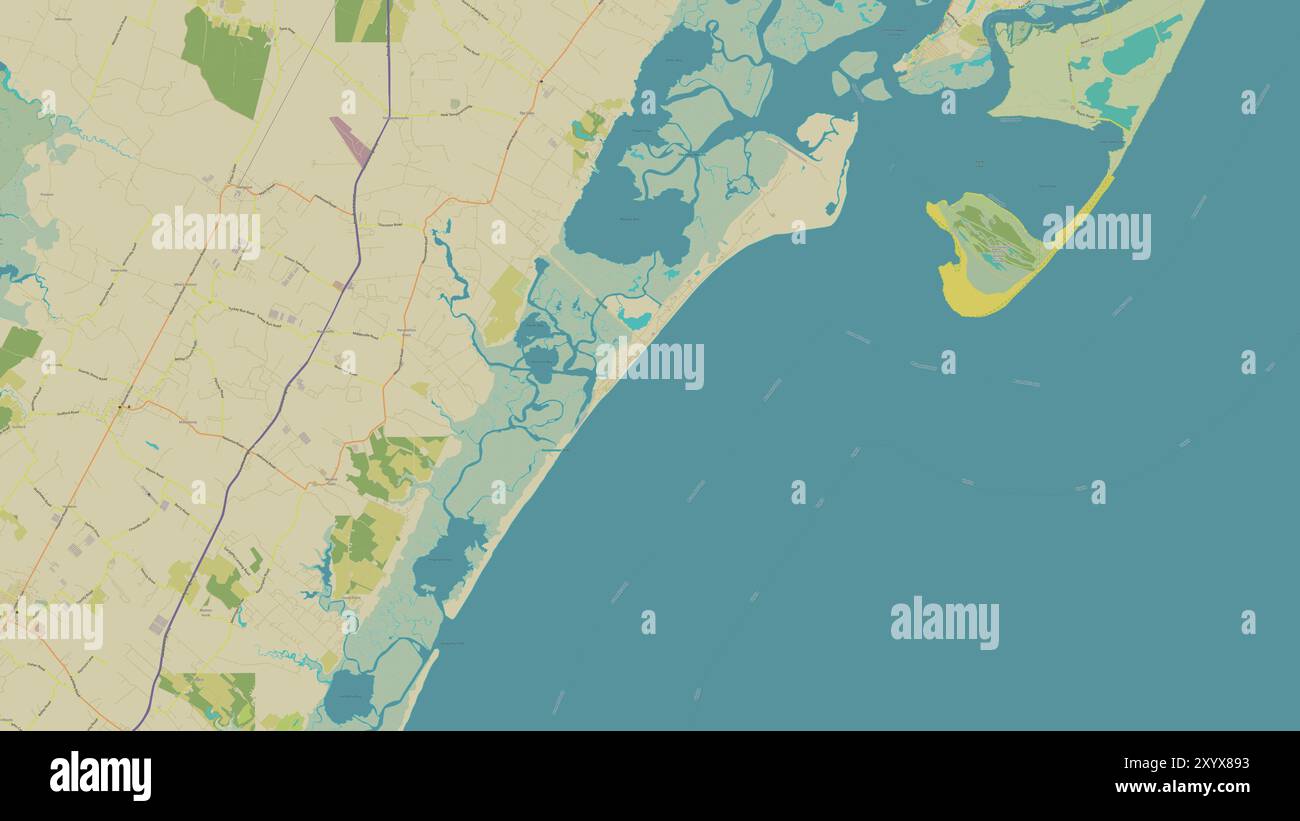 Wallops Island in the North Atlantic Ocean on a topographic, OSM ...