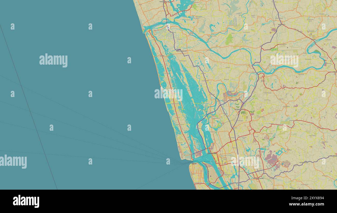 Vypin Island in the Laccadive Sea on a topographic, OSM Humanitarian ...