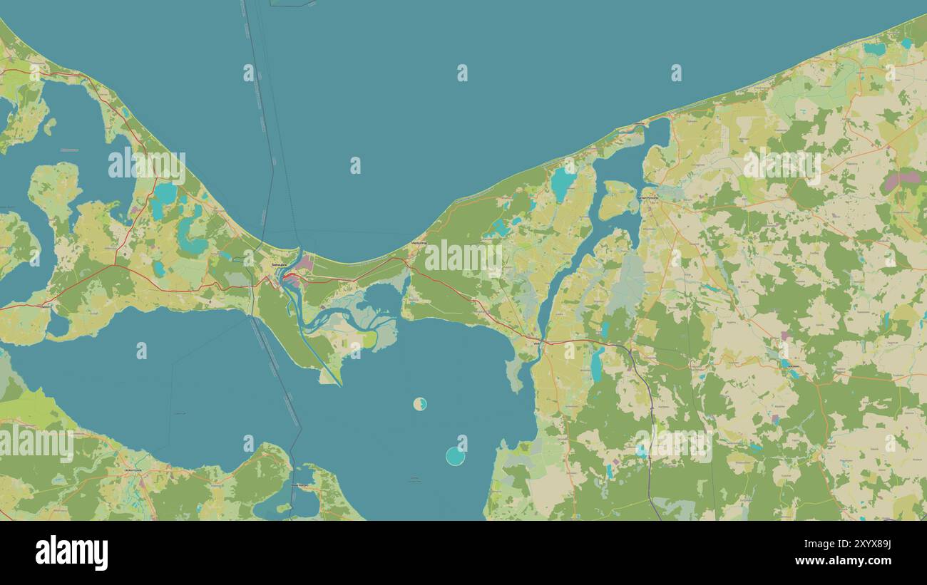 Wolin Island in the Baltic Sea on a topographic, OSM Humanitarian style ...