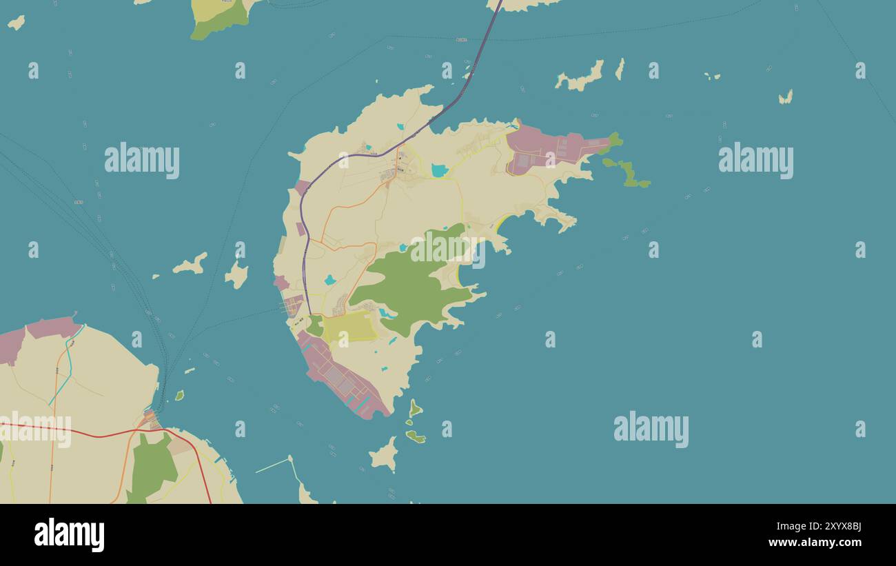 Xiushan Island in the Eastern China Sea on a topographic, OSM ...