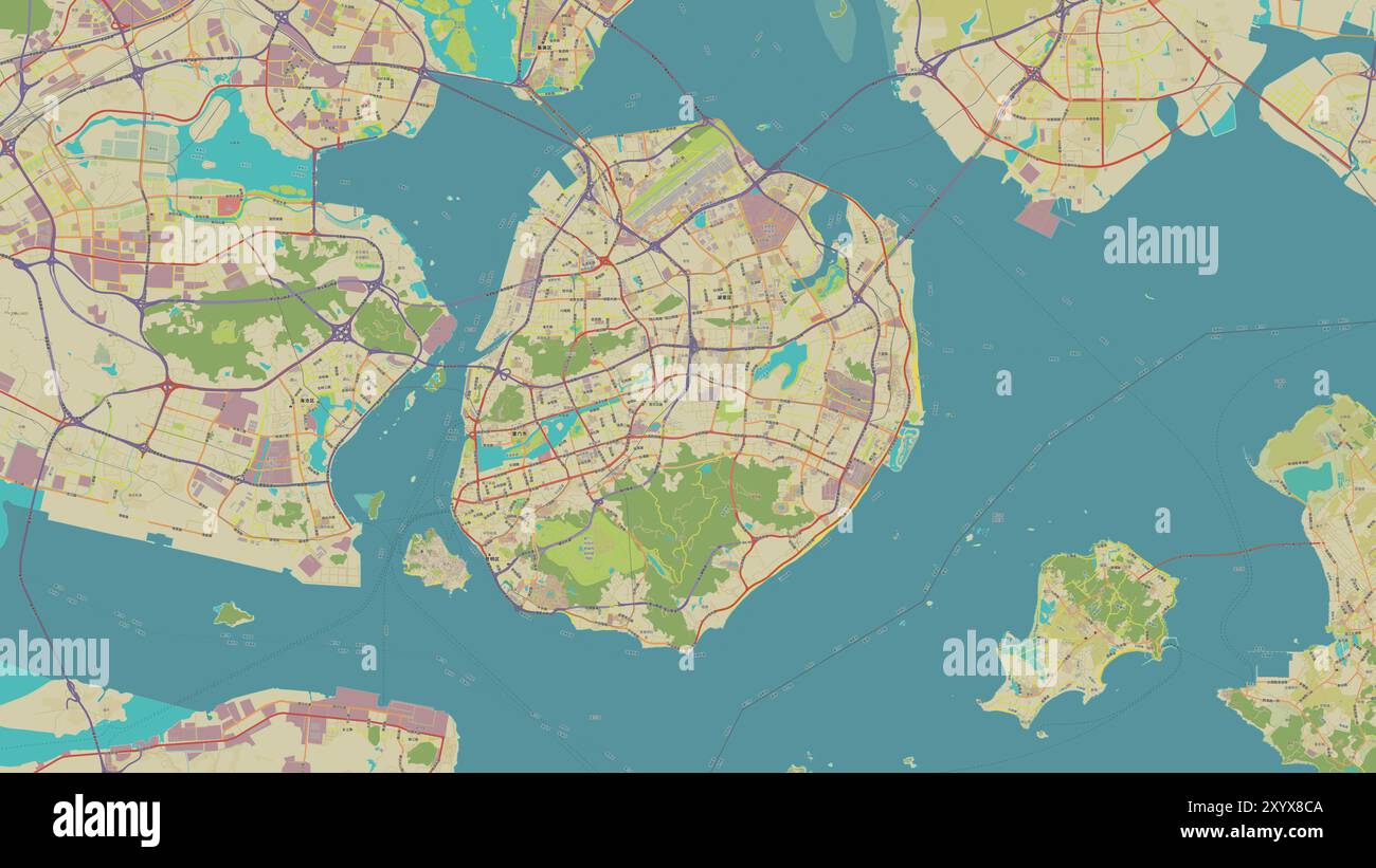 Xiamen Island in the South China Sea on a topographic, OSM Humanitarian ...