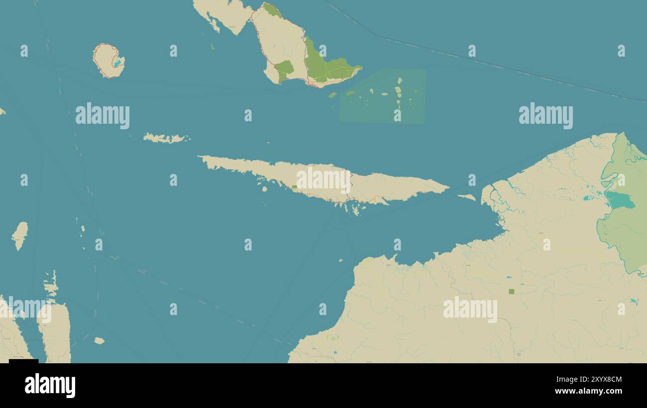 Pulau Yapen in the South Pacific Ocean on a topographic, OSM ...
