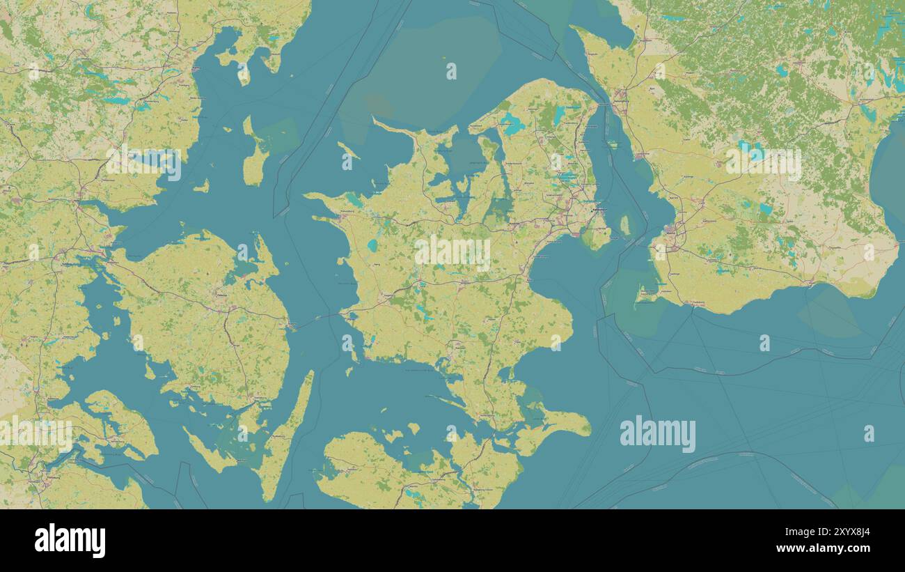 Zealand Island in the Kattegat on a topographic, OSM Humanitarian style ...