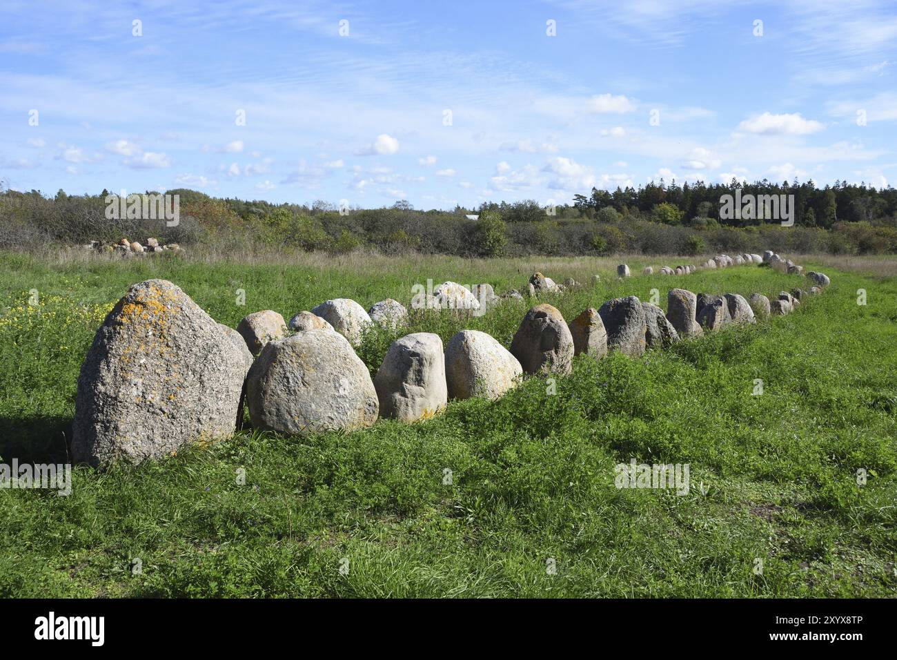 Ship foundations at Gnisvaerd on Gotland. The largest of the stone ...