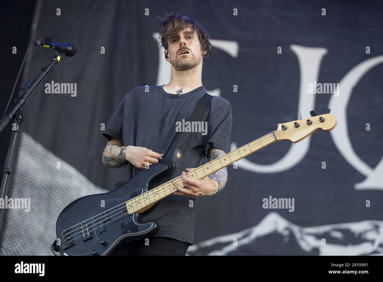 Chris Hell, singer of Fjort at the Highfield Festival on Saturday ...