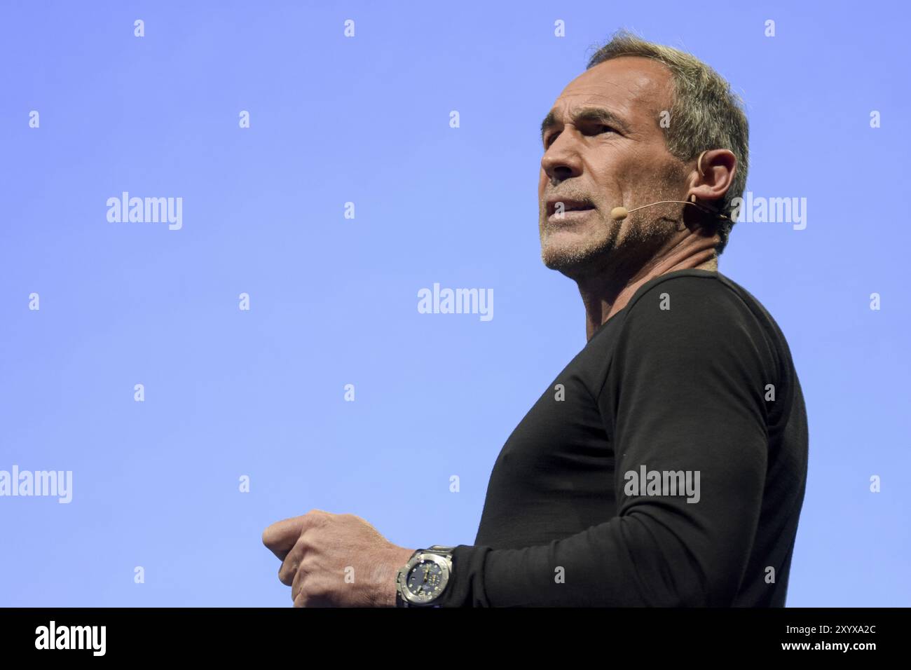 Frankfurt, Germany. 15th Sep, 2017. Mike Horn, swiss explorer, giving ...