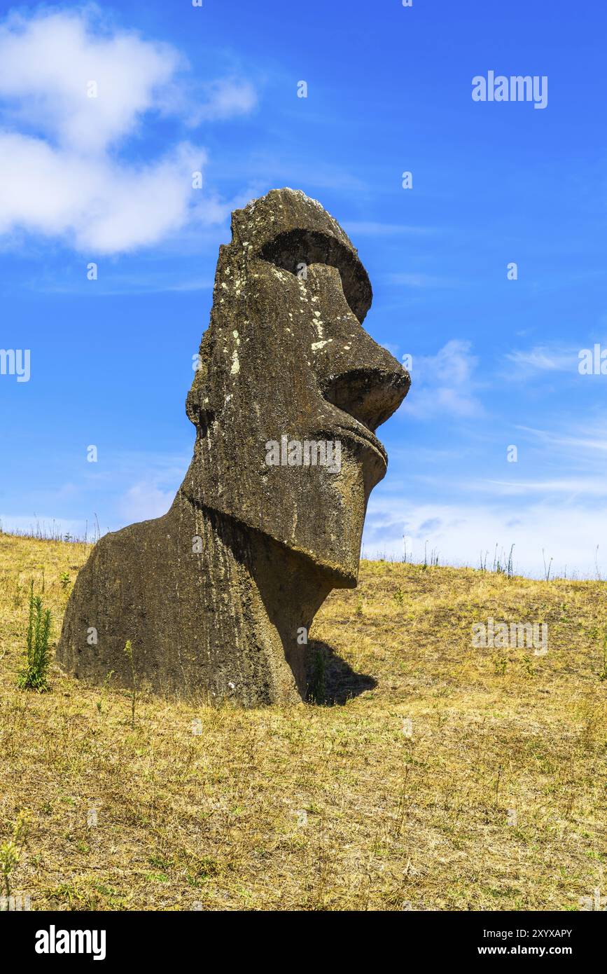 Polynesian Stone Carving at Rano Raraku Quarry in Easter Island, Chile ...