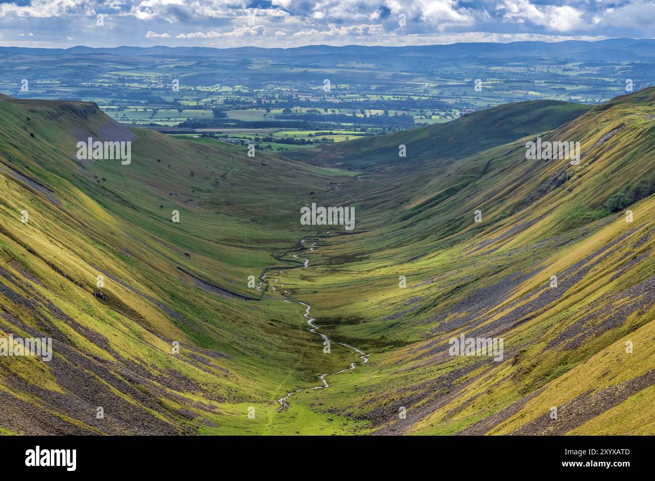 North Pennines landscape at the High Cup Nick in Cumbria, England, UK ...