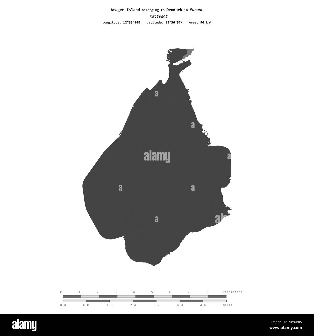 Amager Island in the Kattegat, belonging to Denmark, isolated on a ...