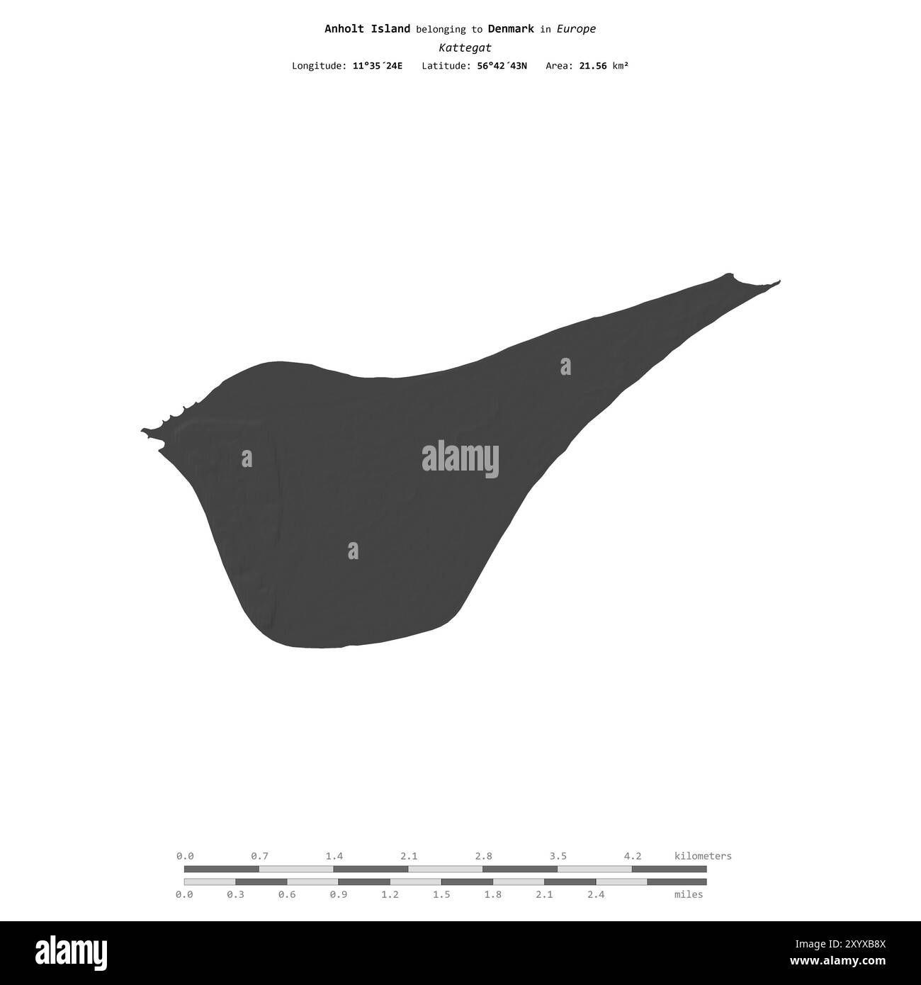 Anholt Island in the Kattegat, belonging to Denmark, isolated on a ...