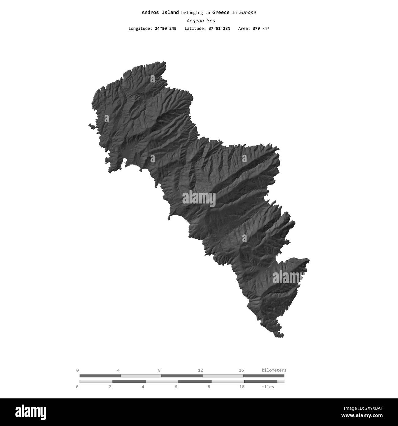 Andros Island in the Aegean Sea, belonging to Greece, isolated on a ...