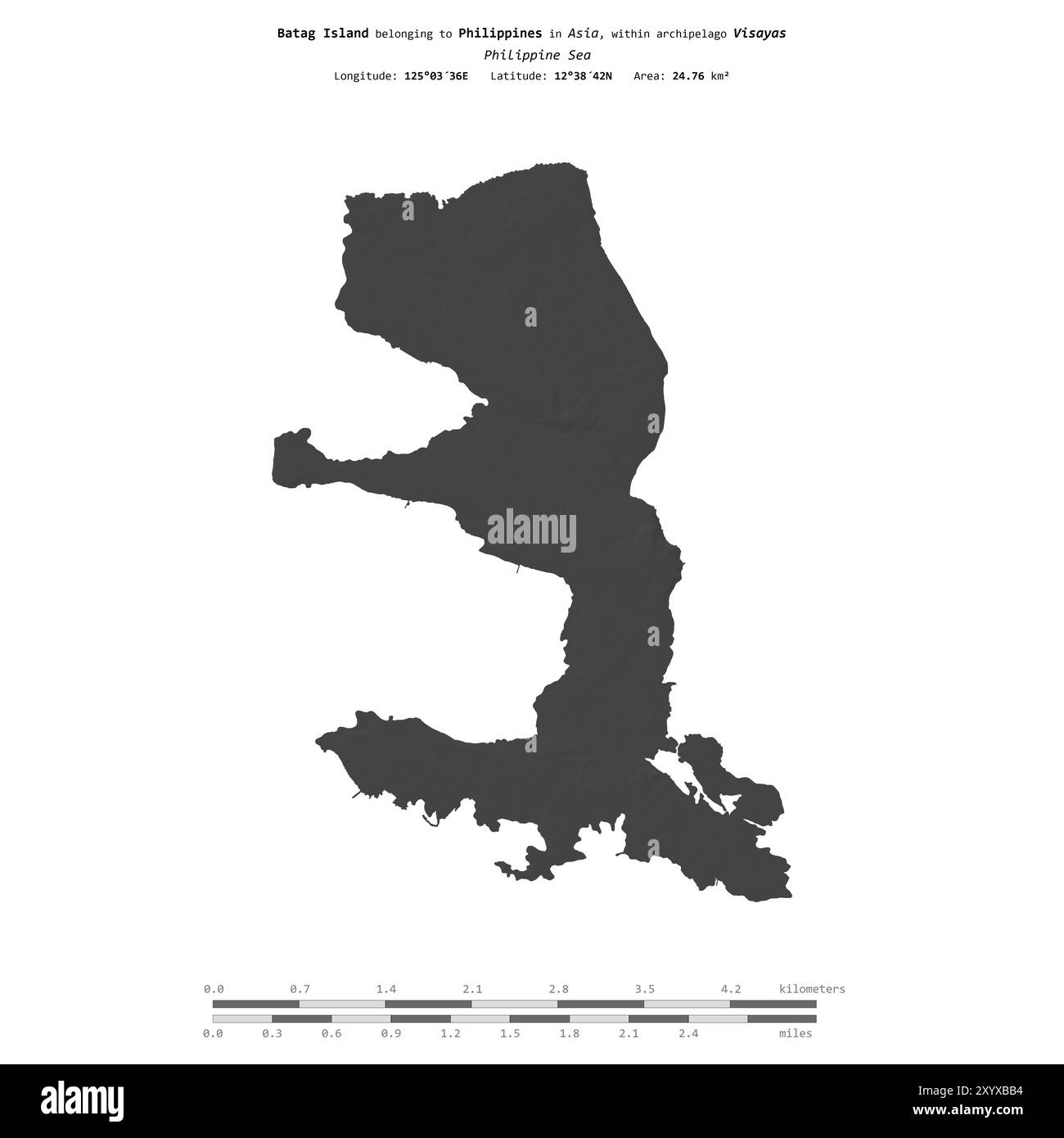 Batag Island in the Philippine Sea, belonging to Philippines, isolated on a bilevel elevation ...