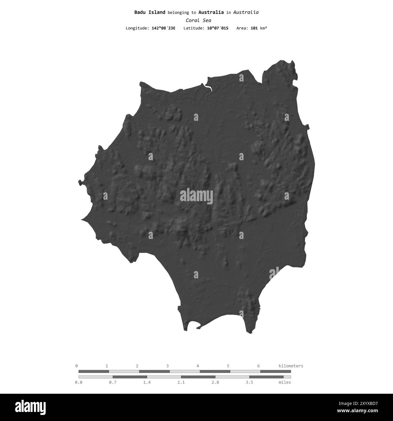 Badu Island in the Coral Sea, belonging to Australia, isolated on a ...