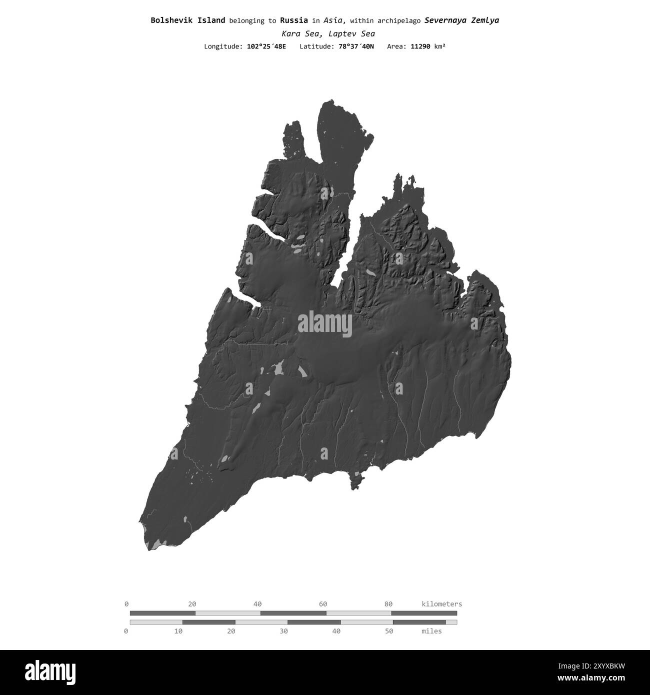 Bolshevik Island in the Kara Sea, belonging to Russia, isolated on a ...