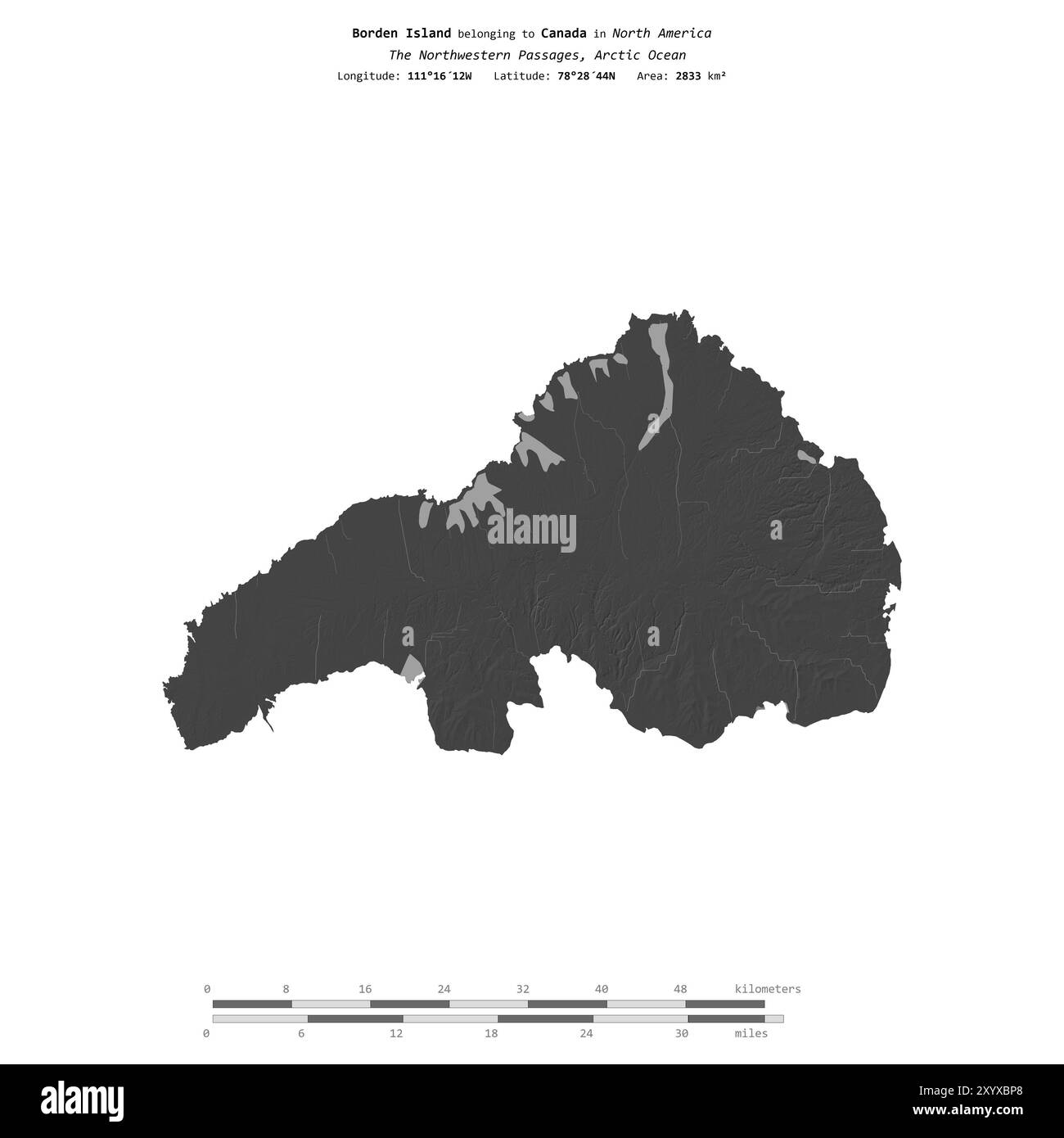 Borden Island in the Arctic Ocean, belonging to Canada, isolated on a ...