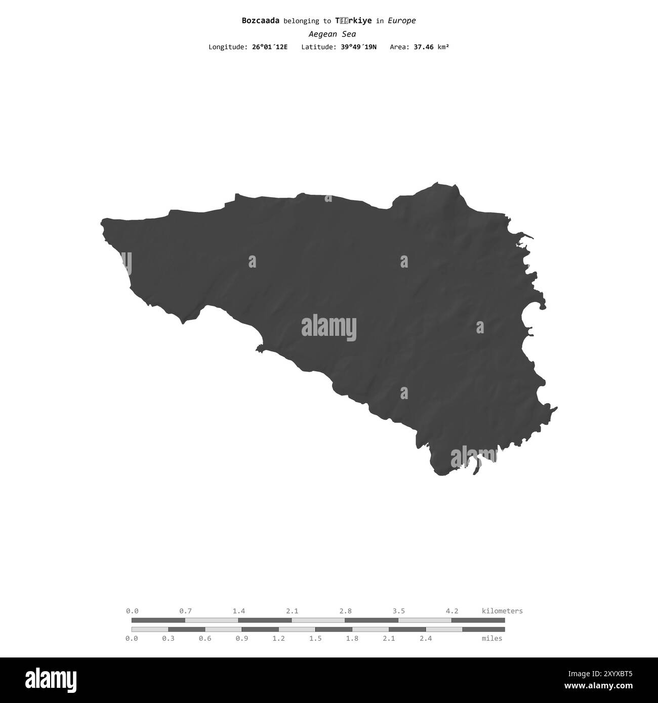 Bozcaada in the Aegean Sea, belonging to Turkiye, isolated on a bilevel ...