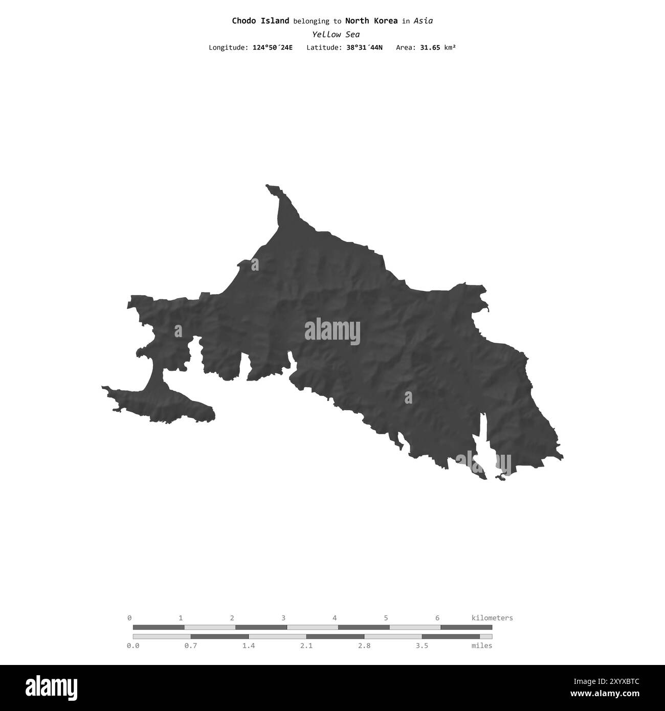 Chodo Island in the Yellow Sea, belonging to North Korea, isolated on a ...