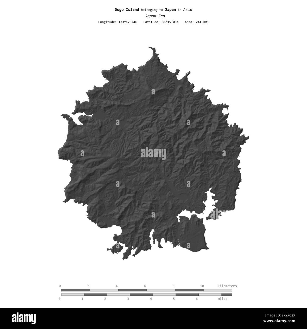 Dogo Island in the Japan Sea, belonging to Japan, isolated on a bilevel ...