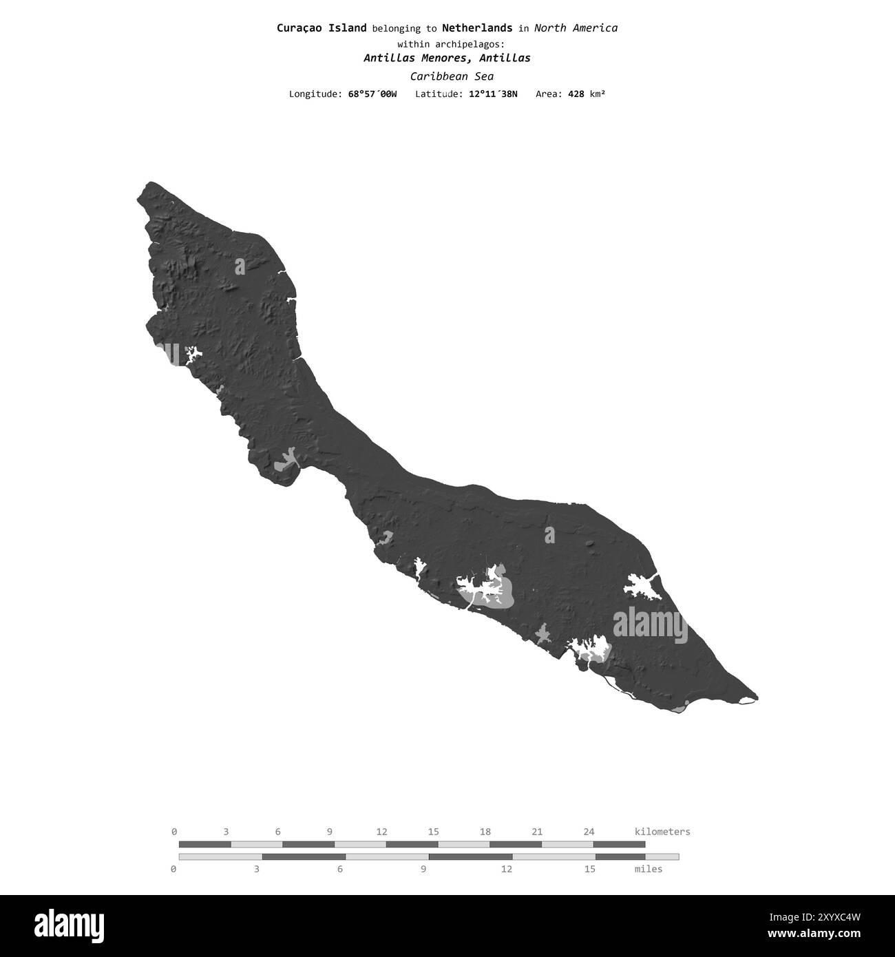Curacao Island in the Caribbean Sea, belonging to Netherlands, isolated ...